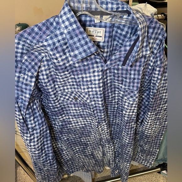 Haupt | Shirts | Haupt Mens Blue Checkerboard Dress Shirt Xl Size 4344 ...
